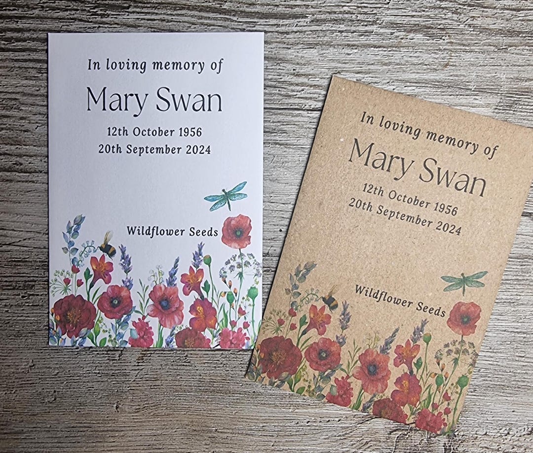 Funeral Seed Packets in Loving Memory Personalised Wildflower Beautiful ...