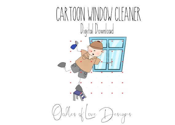 Funny Cartoon Window Cleaner Clipart Digital Download | Etsy