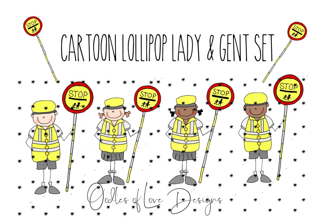 Funny Cartoon Lollipop Lady and Gent Clipart Set, Crosswalk Attendant ...