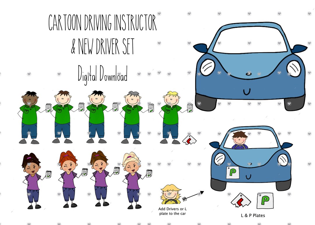 Driving Instructor Cartoon Character, Learner Driver Clipart, New ...