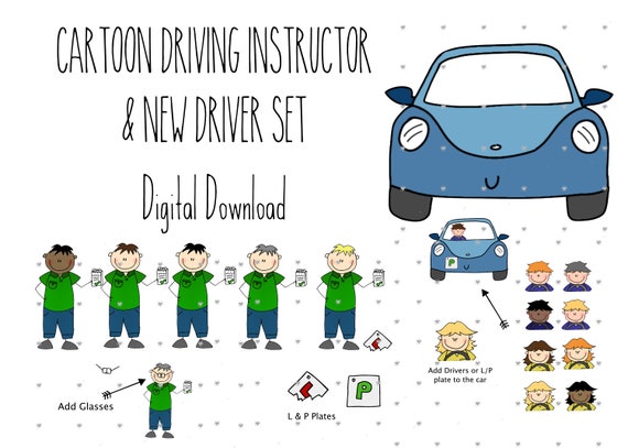 Driving Instructor Cartoon Character Learner Driver Clipart - Etsy UK
