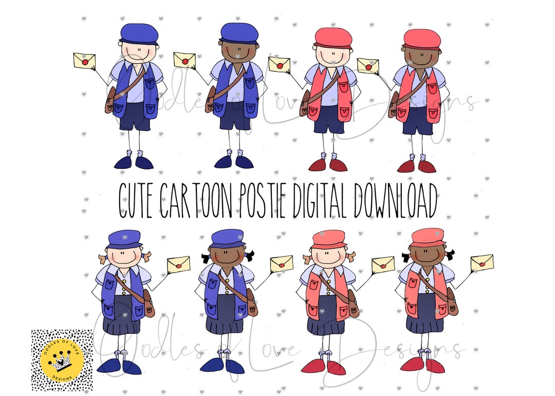 Funny Cartoon Postie Clipart Set, Delivery Driver, Royal Mail Digital ...