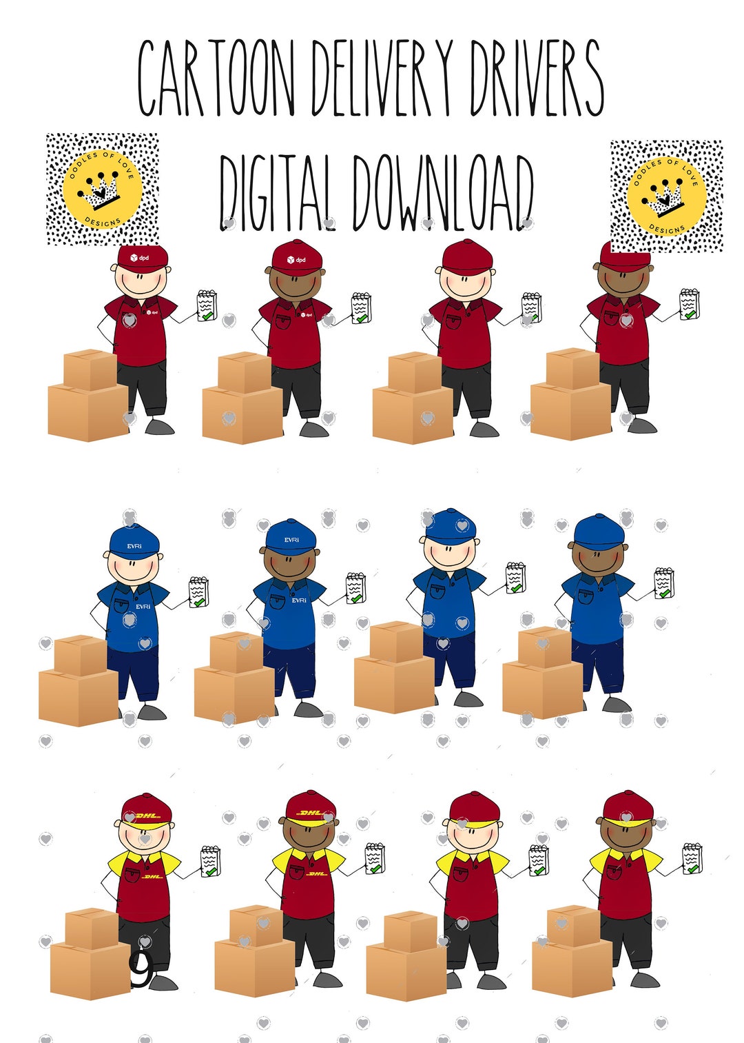 Funny Cartoon Delivery Driver Clipart Set, Delivery Driver, Digital ...