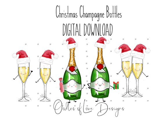 Cute Santa Champagne / Prosecco Bottles and Glasses Christmas | Etsy