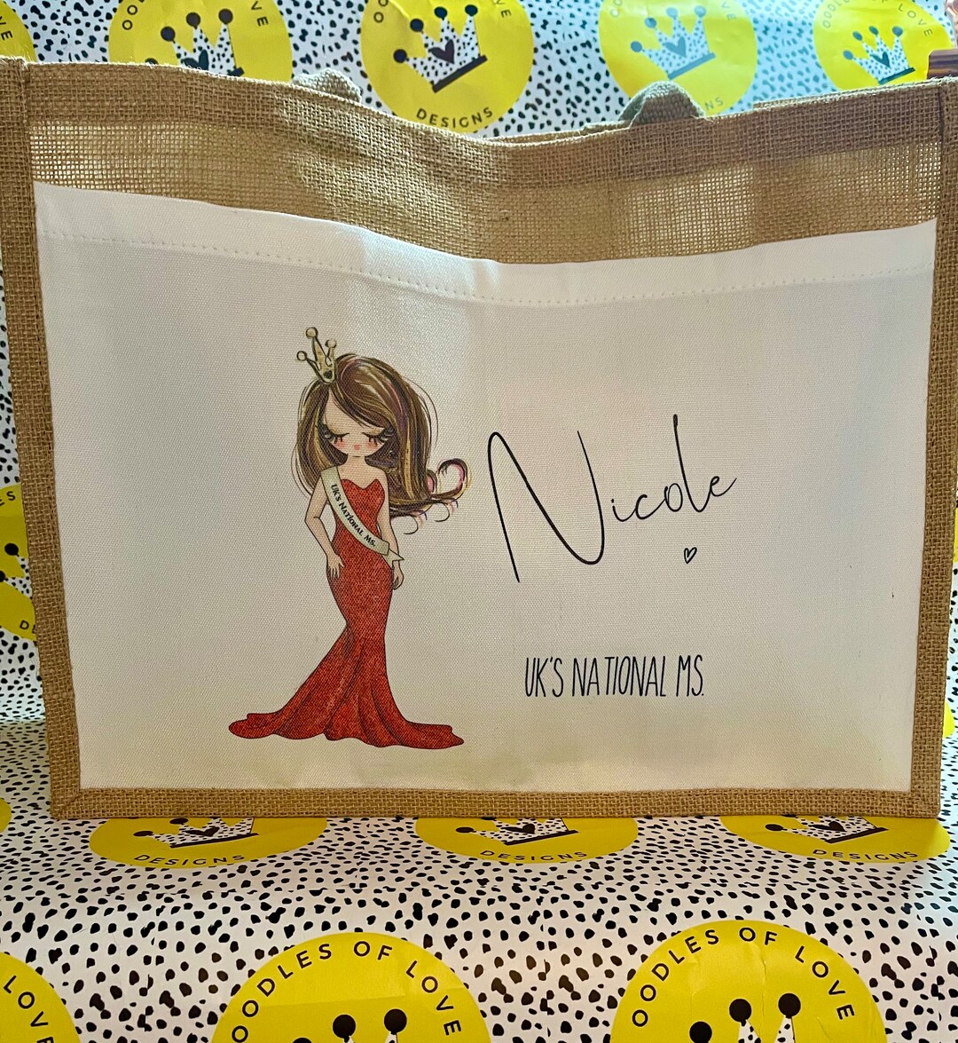 Super Cute Pageant Girl Jute Bag, Pageant Bag, Cute Cartoon Pageant ...