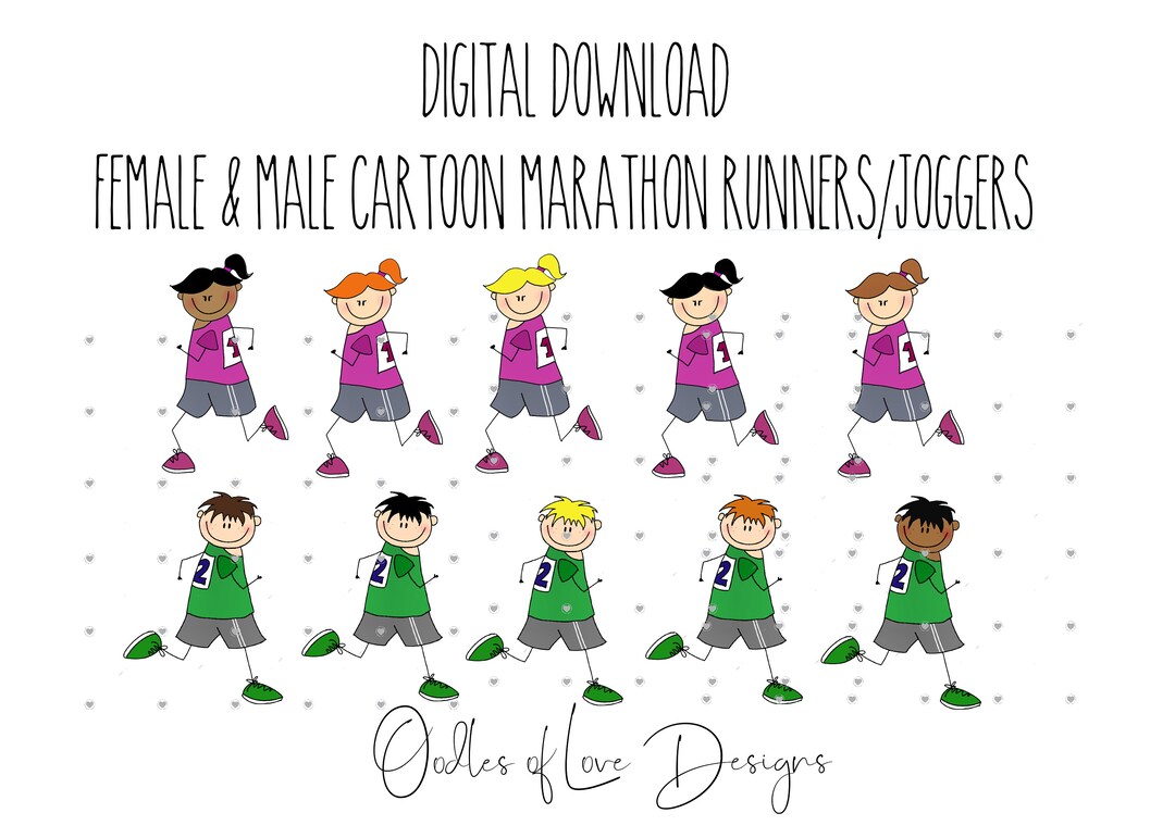 Cartoon Marathon, Runner, Jogger Digital Download, Marathon Clipart ...