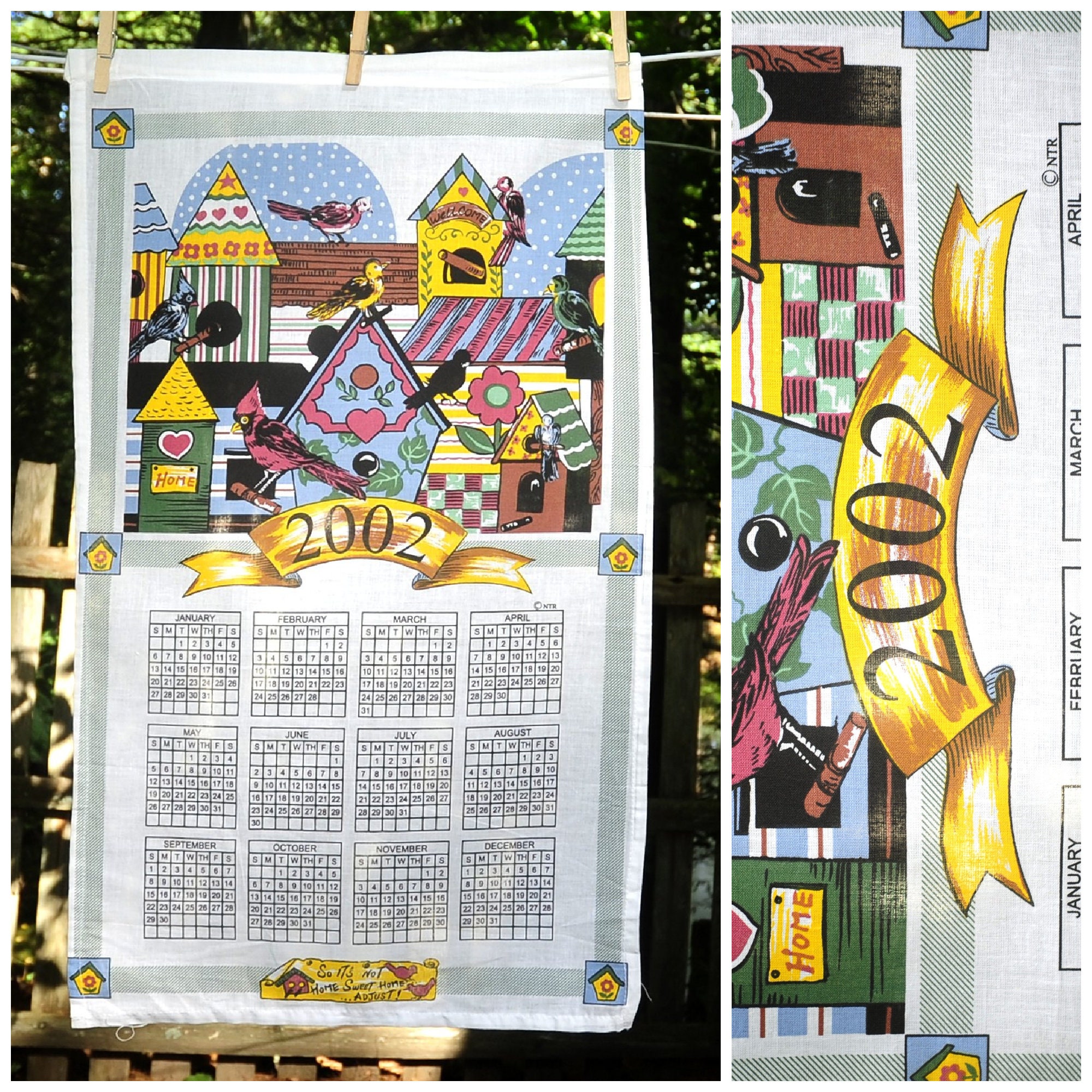 Vintage 2002 / Birdhouses & Garden Birds / Cotton Calendar Tea - Etsy