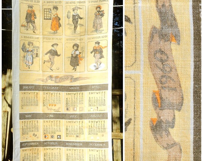 VTG 1960 Colonial Children Playing With Seasonal Poem / Calendar Towel ...