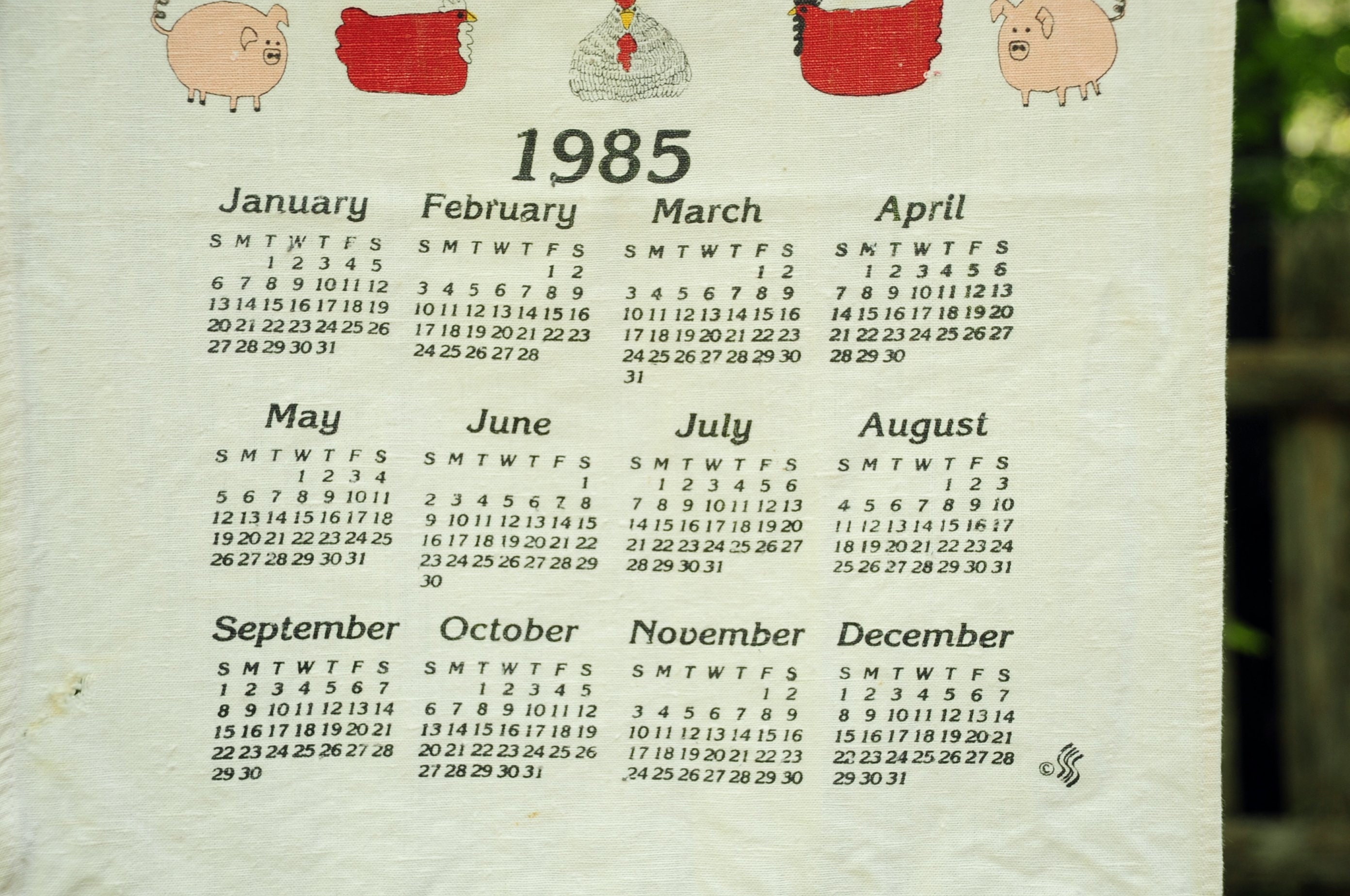 Vintage 1985 Calendar Towel / Farmer and Family With Barn & Animals ...