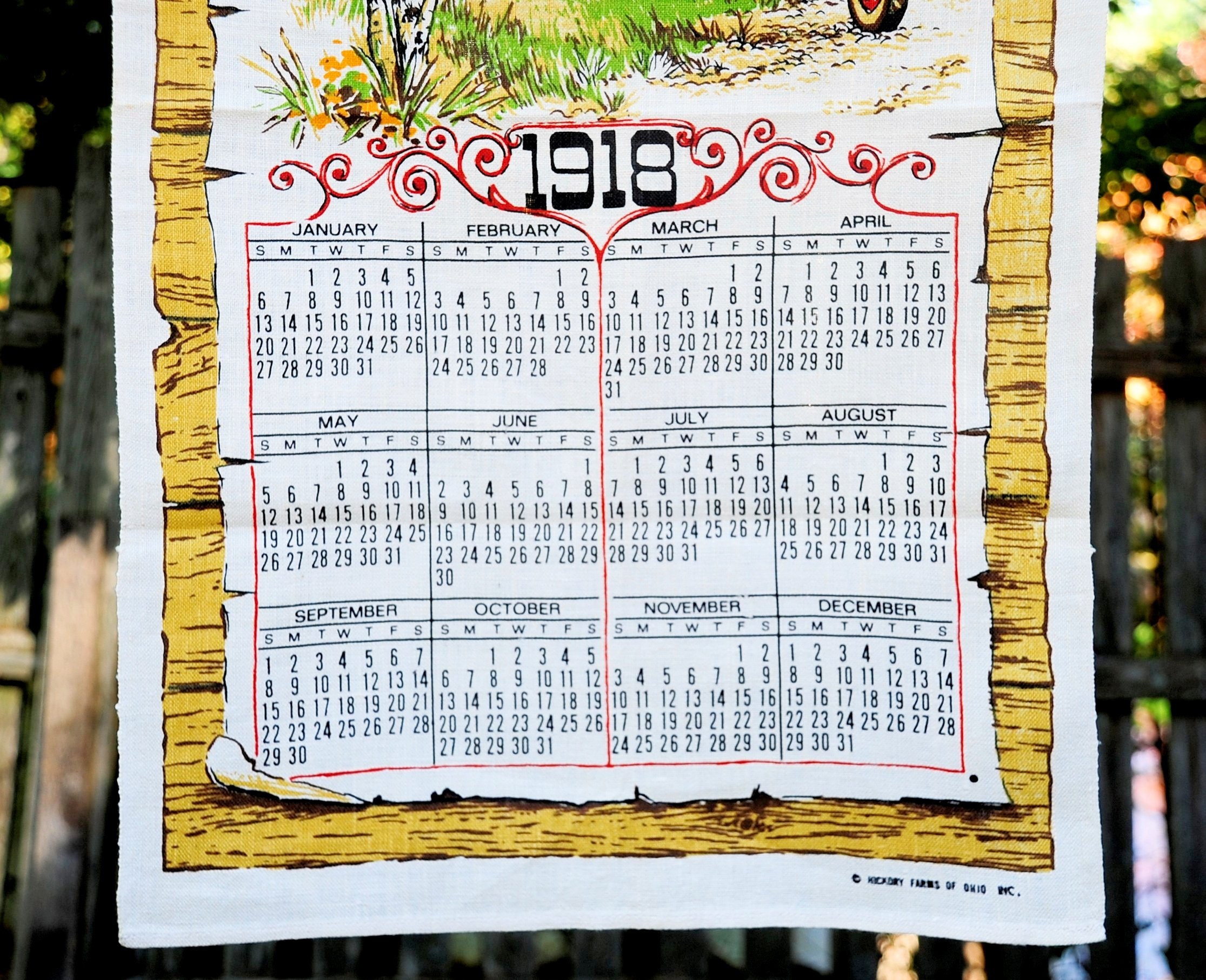 Vintage Reproduction 1918 Calendar Tea Towel / From Hickory Farms ...