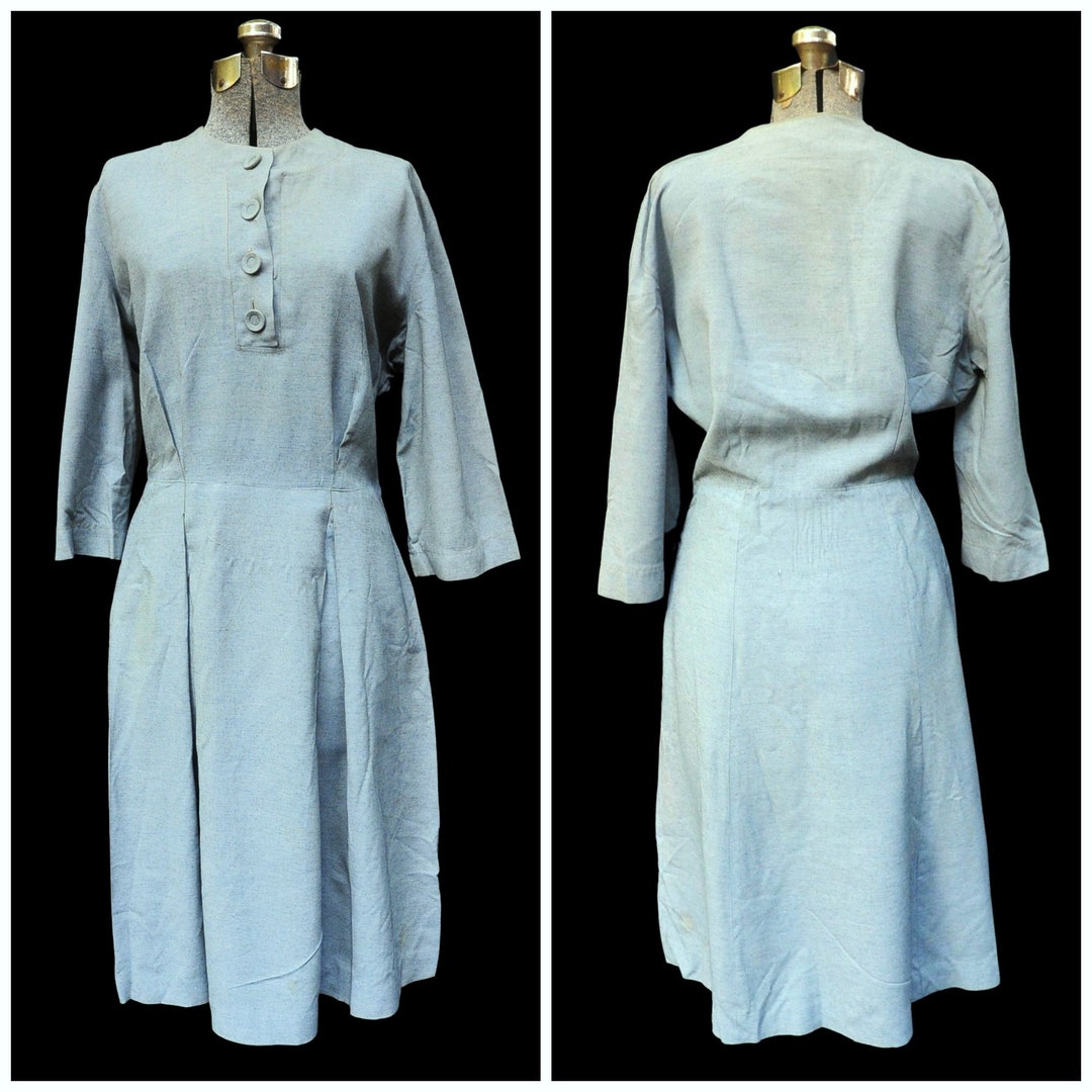 Vintage 50's / Carol Brent / Green Silk Poplin Day Dress / Fit Flare ...