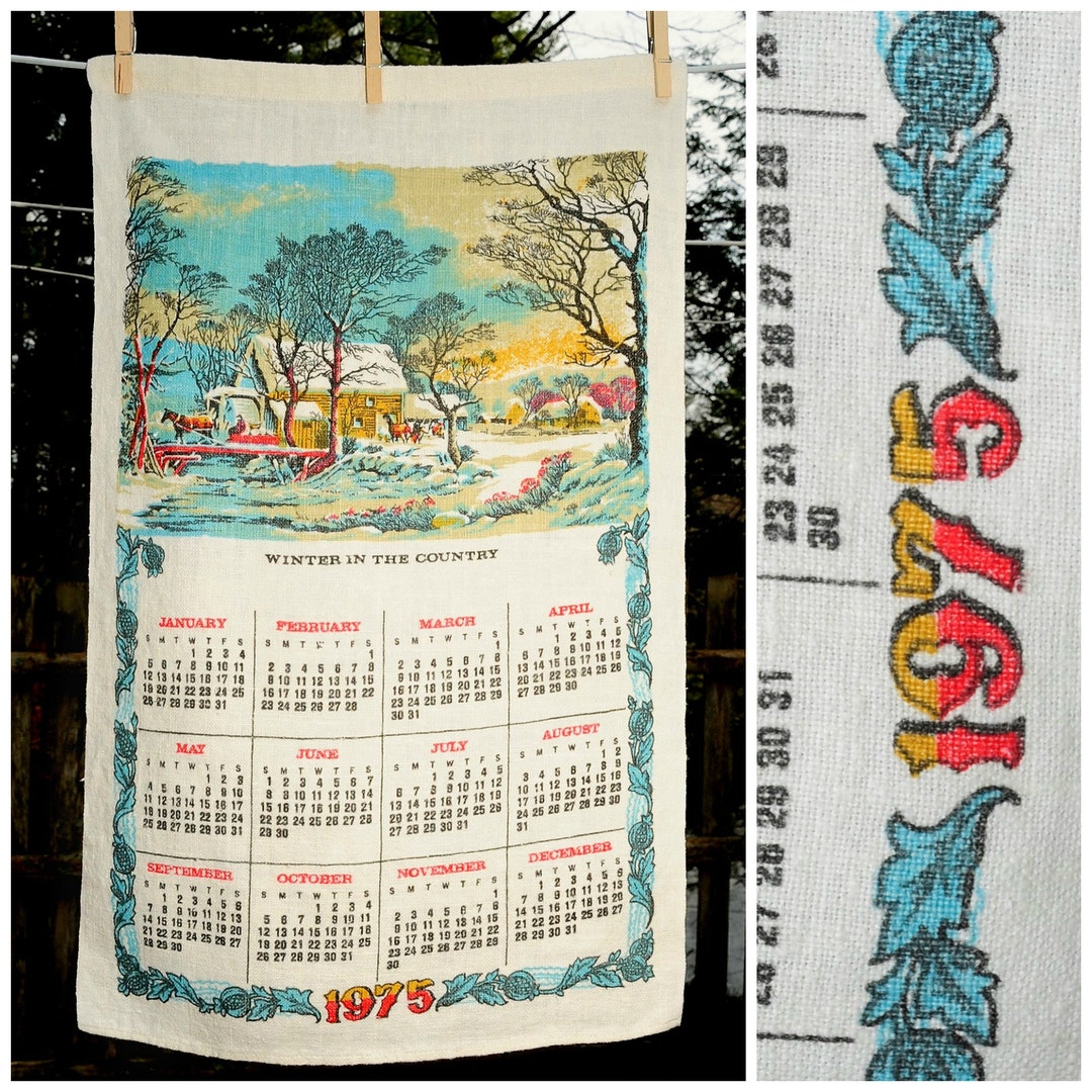 VTG 1975 Linen Calendar Tea Towel / 'winter in the Country' / Horse ...