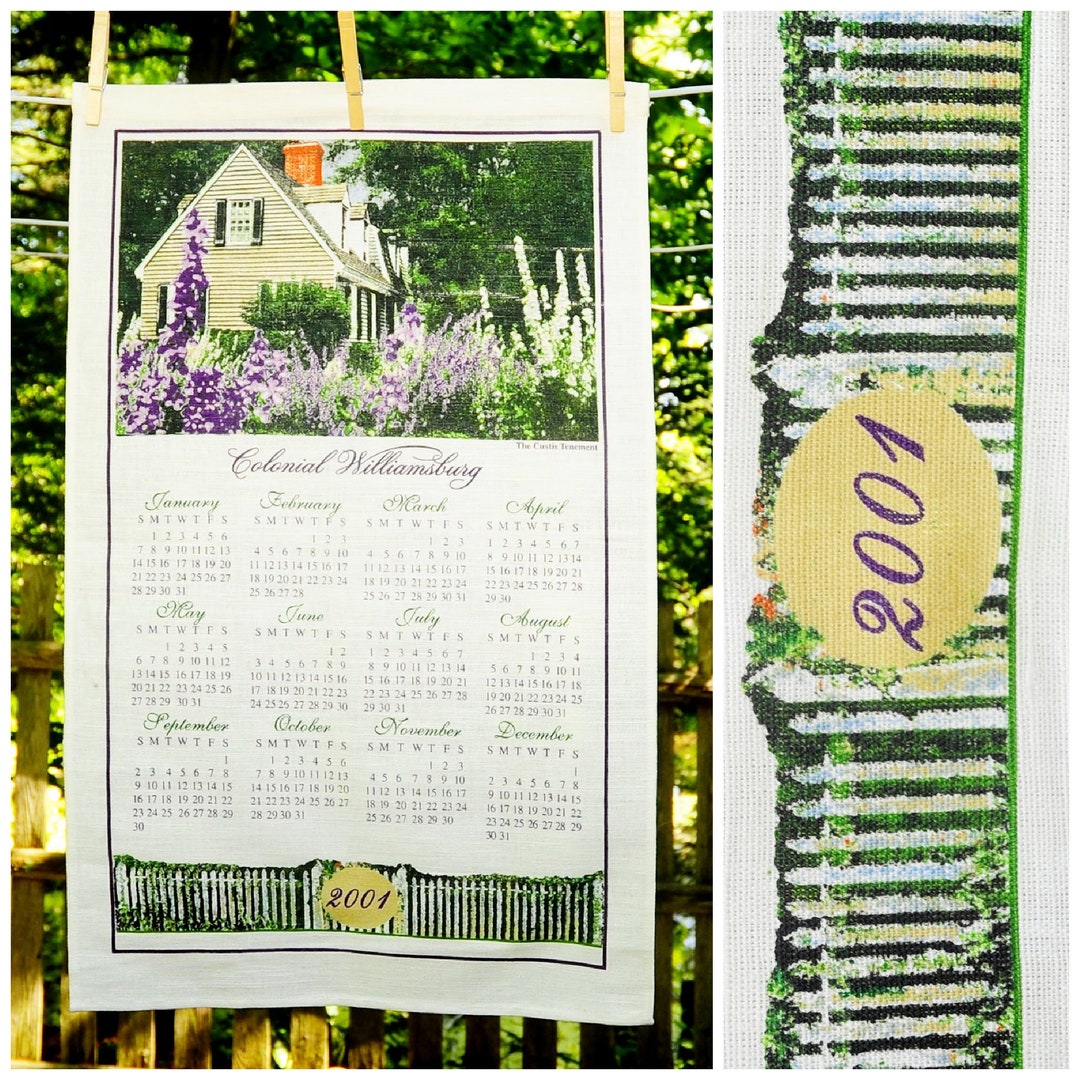 Vintage 2001 / Colonial Williamsburg VA Calendar Towel / Custis ...