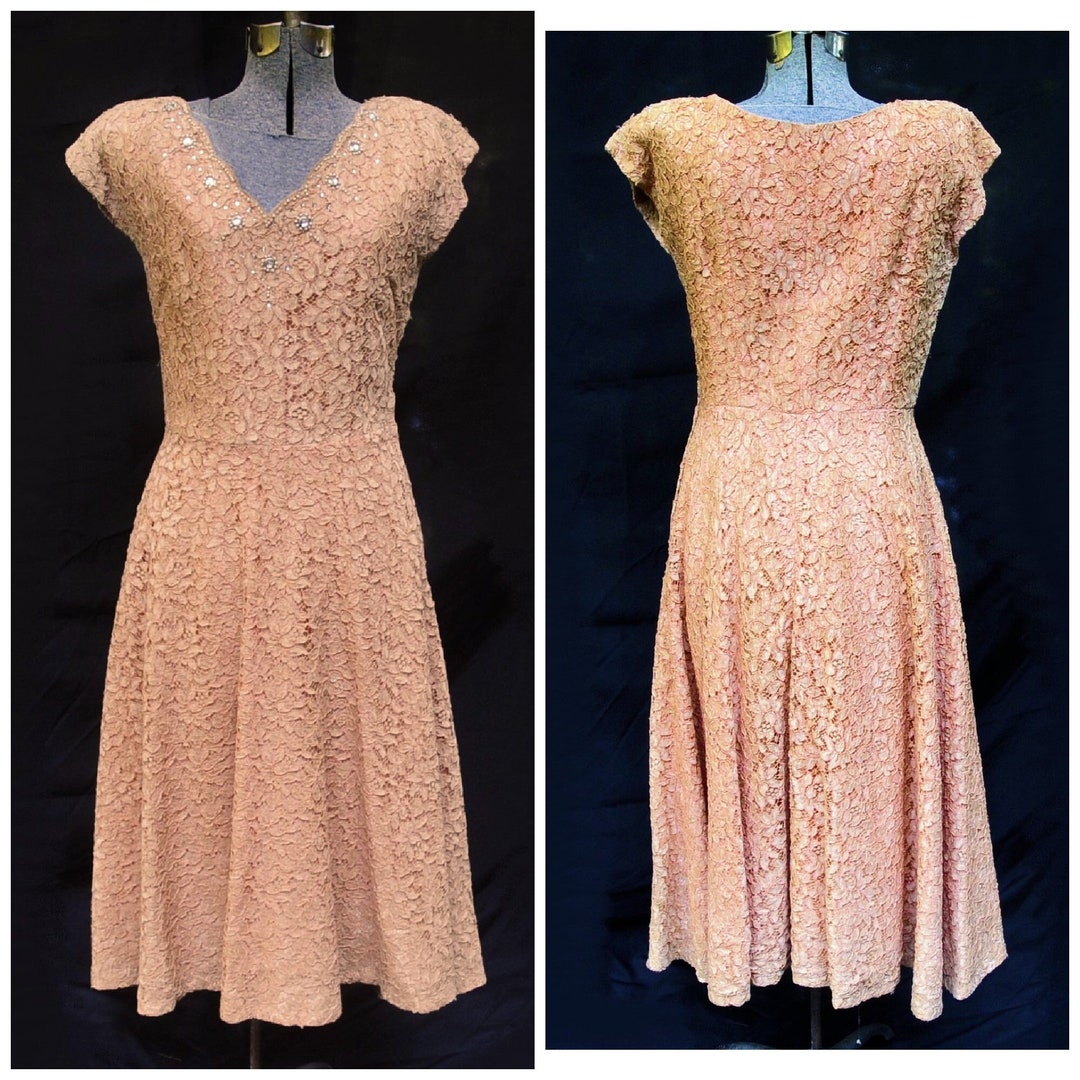 Vintage 50's 60's / Prima New York / Peach Lace Party Prom Dress ...