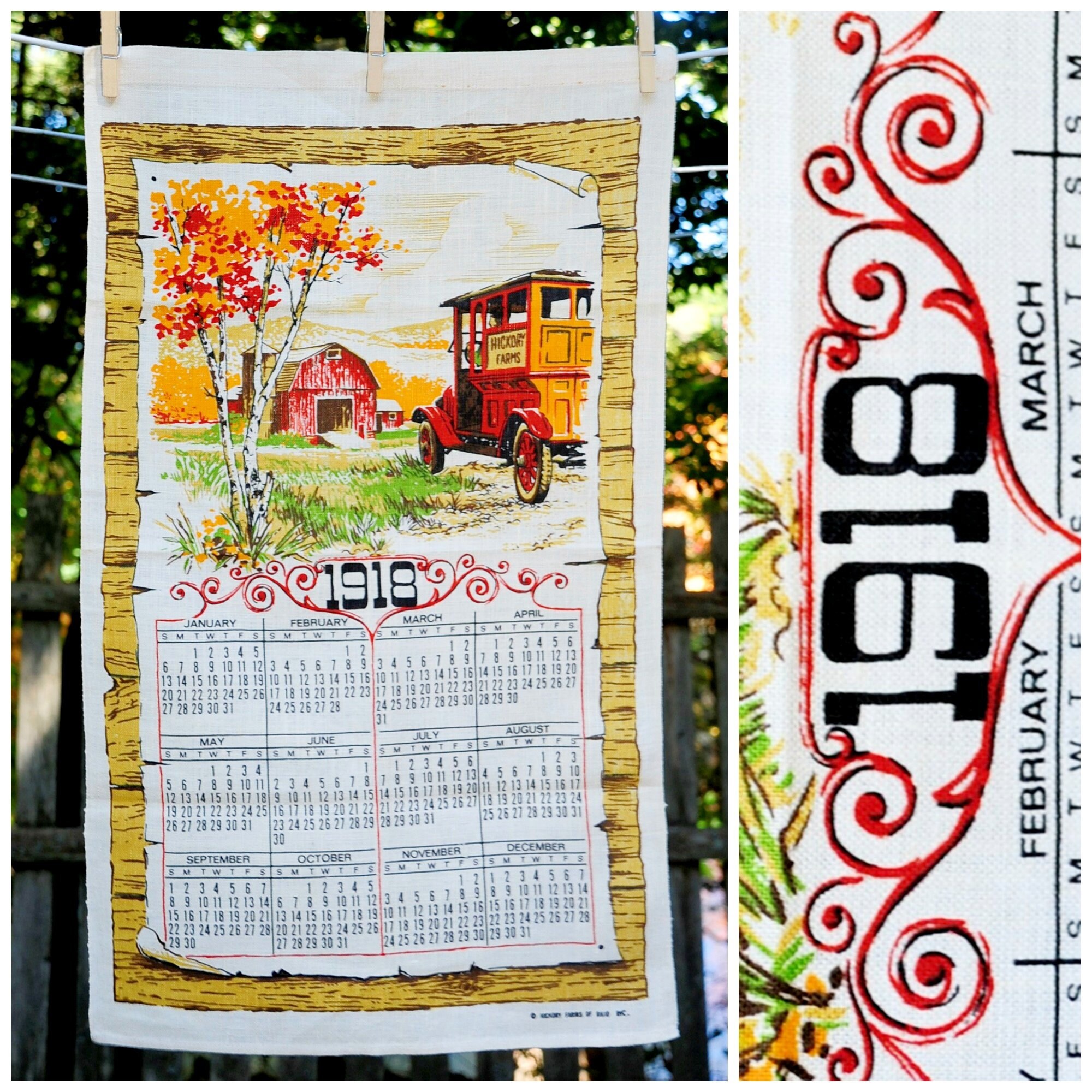 Vintage Reproduction 1918 Calendar Tea Towel / From Hickory Farms ...