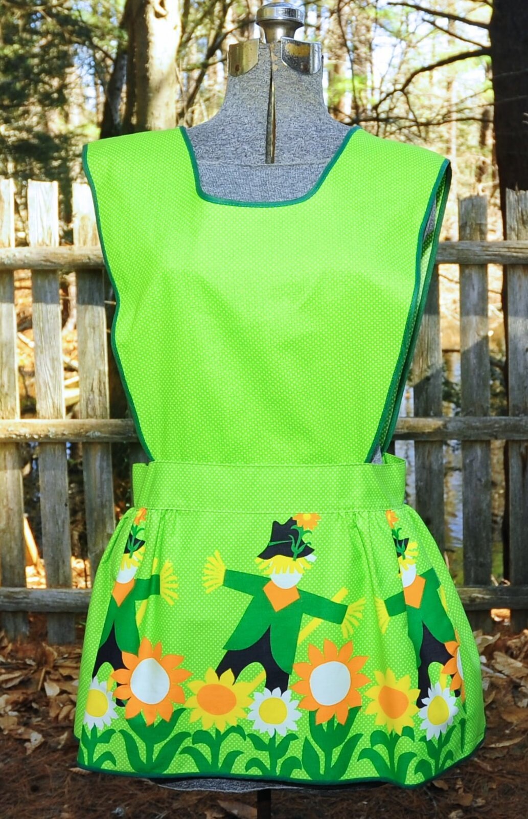 VTG 60's / Scarecrow & Sunflower Full Smock Apron With Pockets / Lime ...