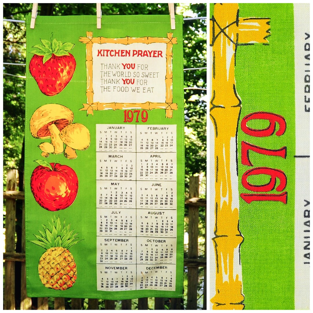 VTG 1979 / Kitchen Prayer Calendar Towel / Strawberry, Mushrooms, Apple ...