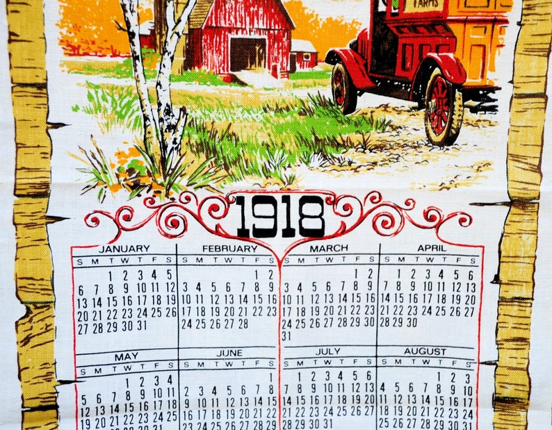 Vintage Reproduction 1918 Calendar Tea Towel / From Hickory Farms ...
