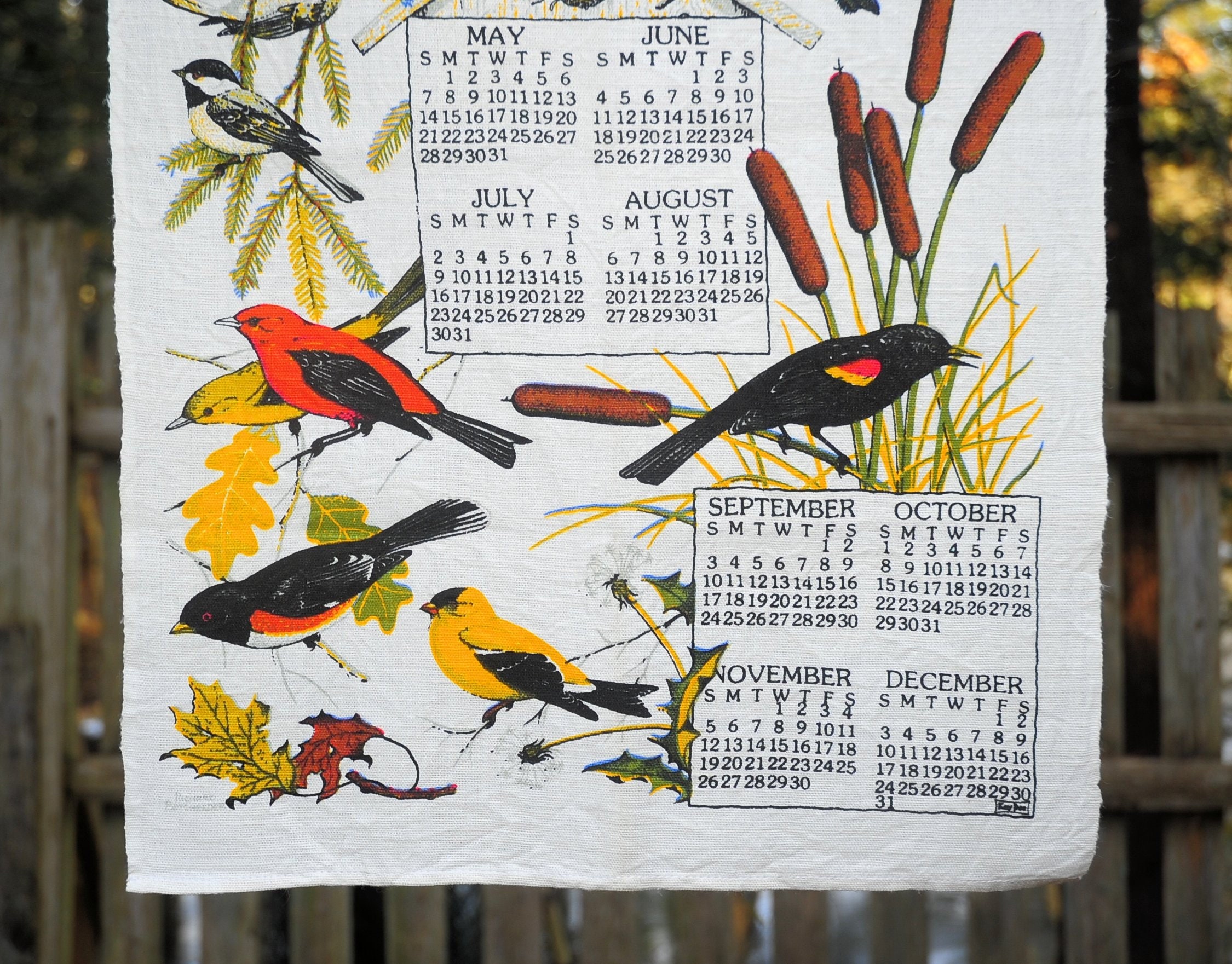 VTG 1989 / Backyard Birds Calendar Towel by Kay Dee / Bluebird ...