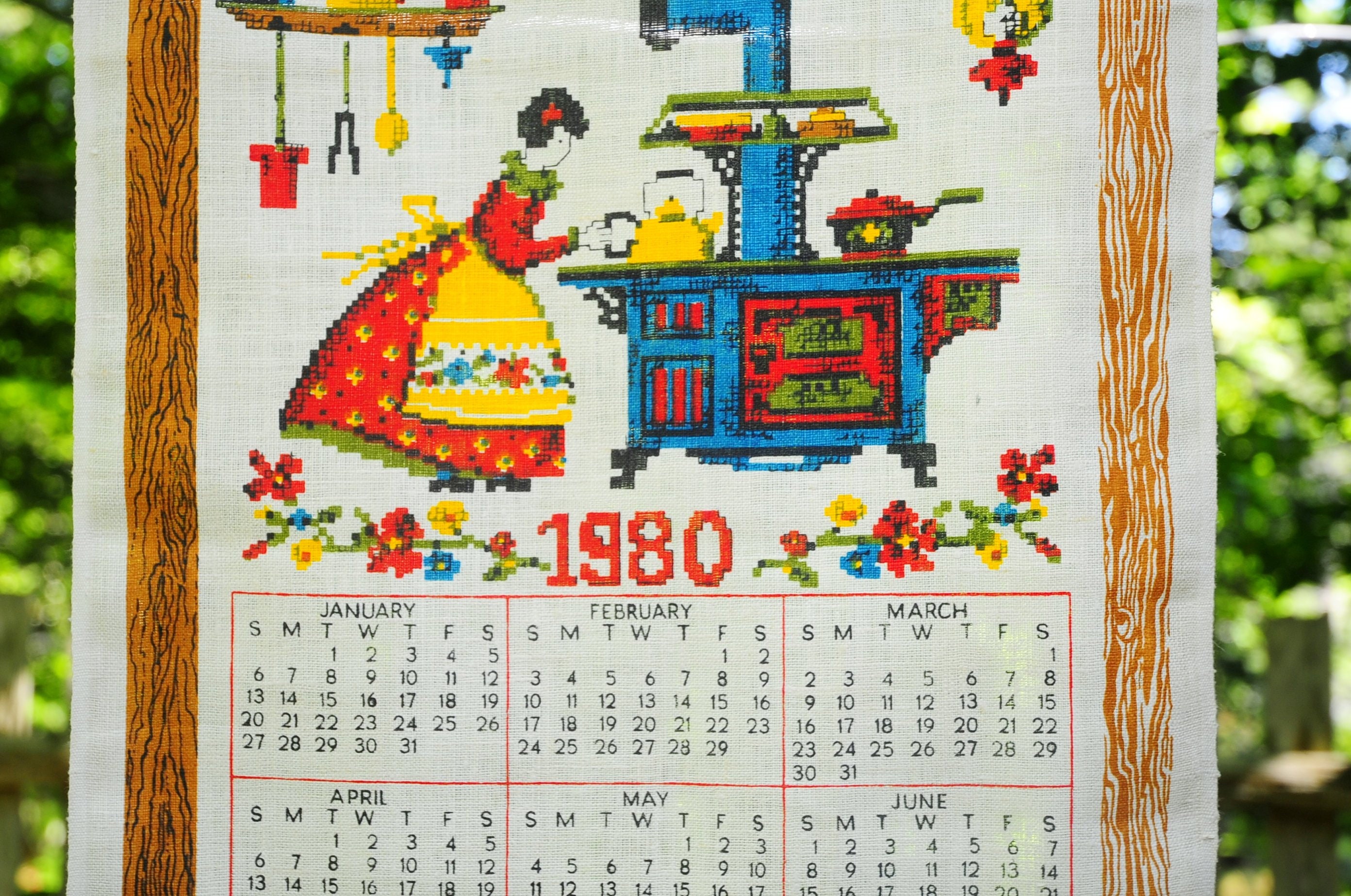 VTG 1980 / Faux Cross Stitch Colonial Calendar Towel / 'guests Like ...