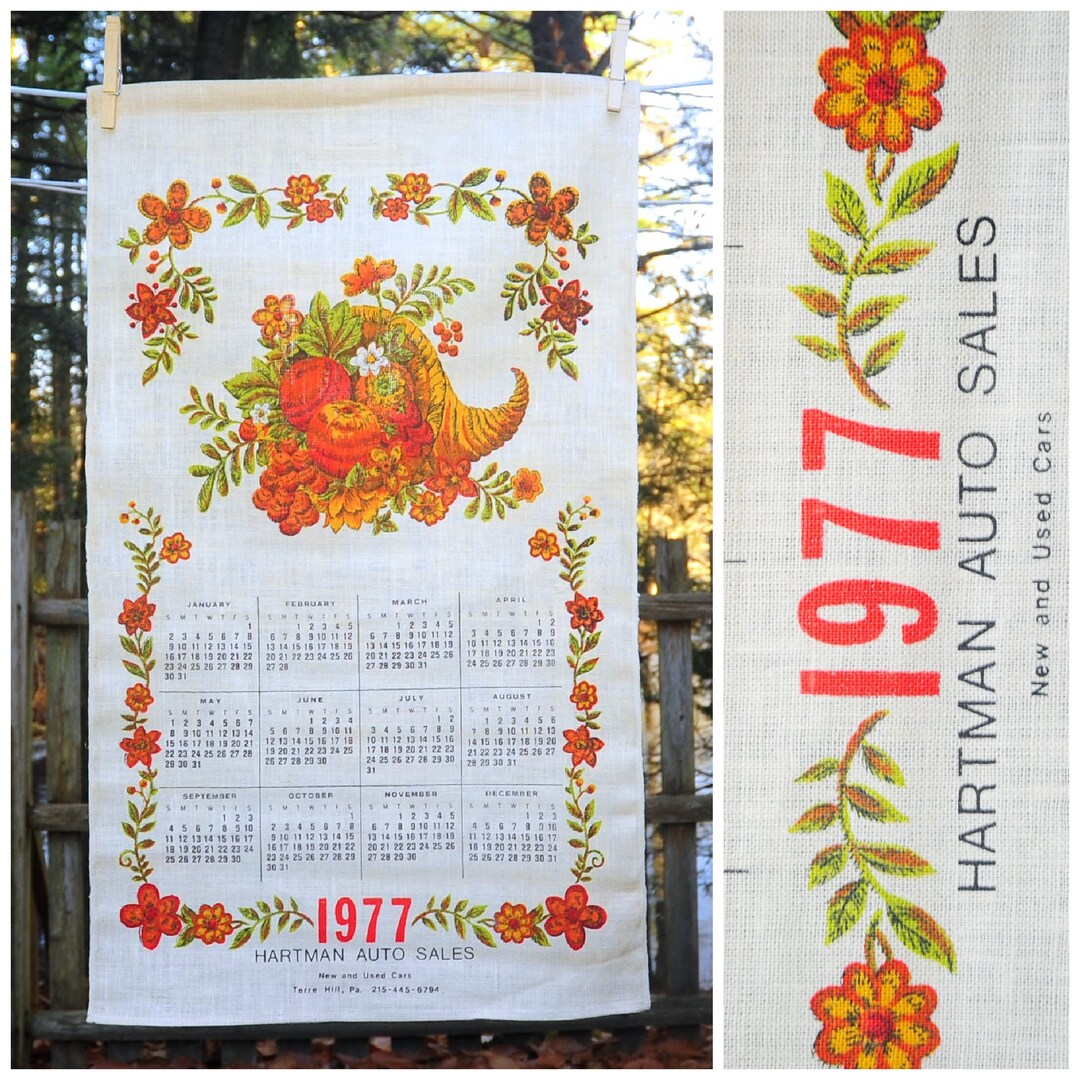 VTG 1977 / Fall Cornucopia Fruit Flowers Basket Calendar Towel ...
