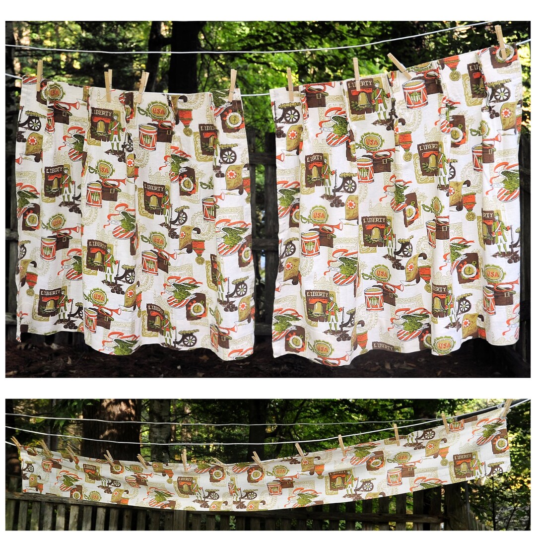 VTG 60's 70's / Colonial Print Short Drape 24" X 30" & Valence Set ...