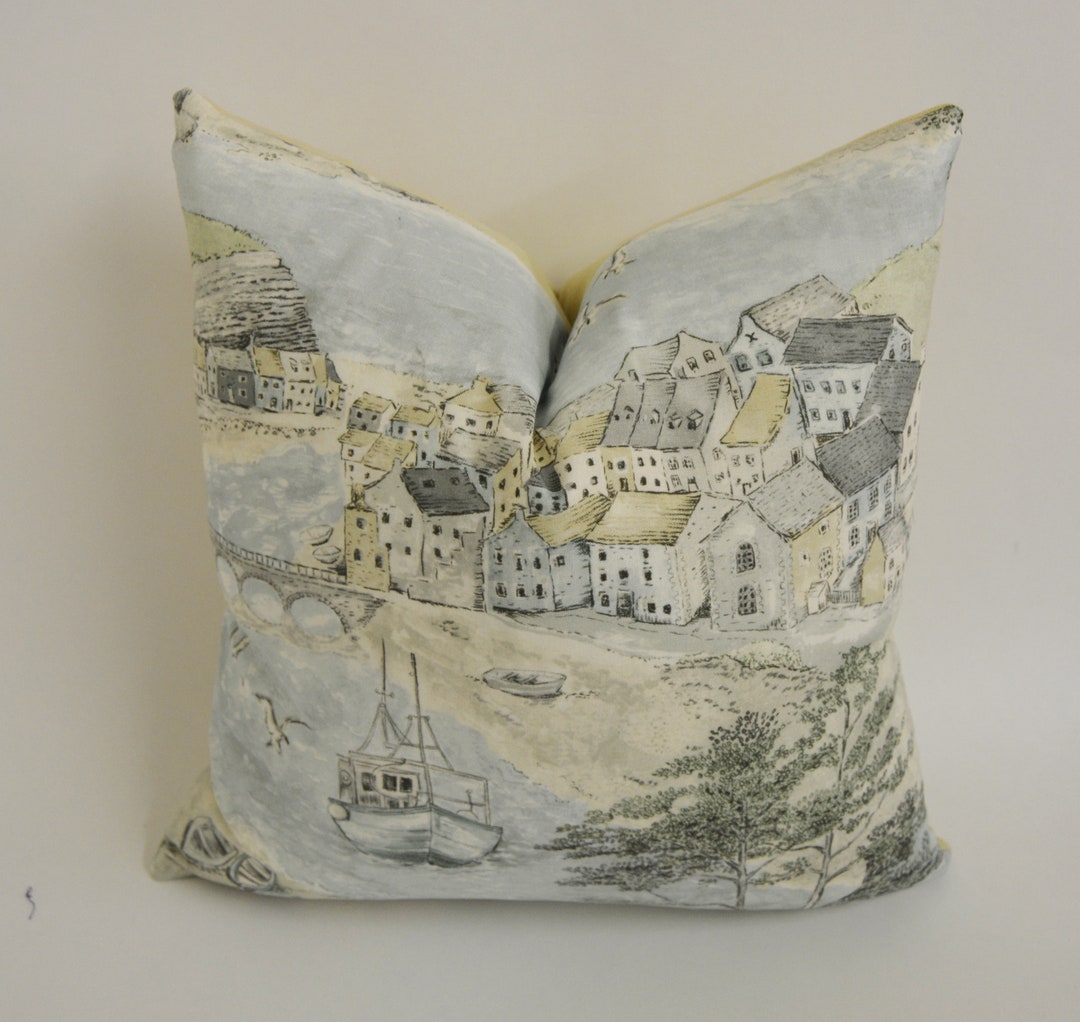 Sanderson Sea Houses Tidewater Blue Cushion Cover Throw Pillow Designer ...