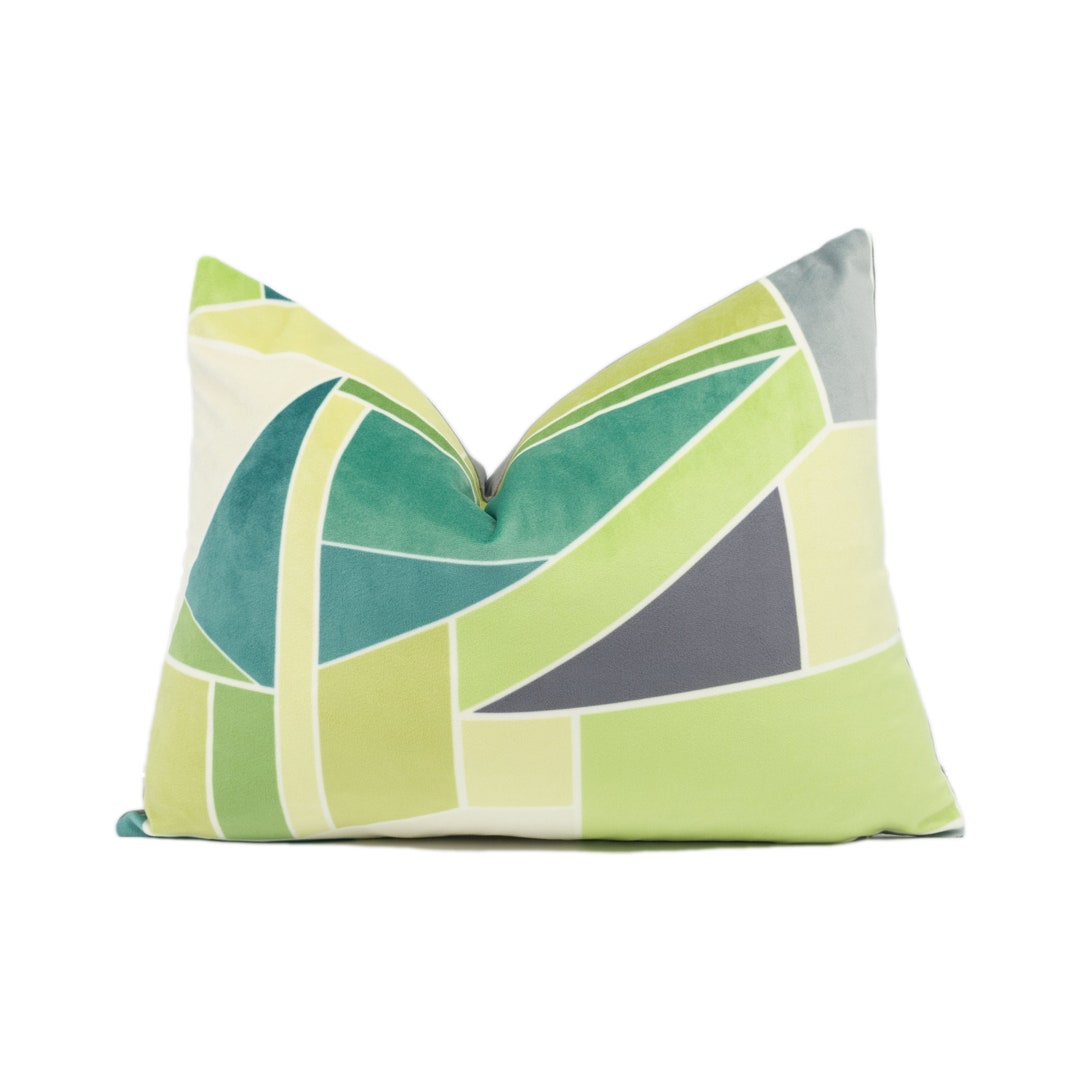 Scion - Beton - Kiwi - Funky Bright Geometric Modern Velvet Cushion ...