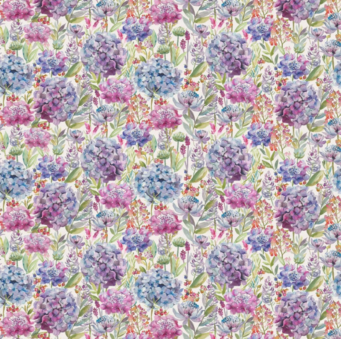 Voyage - Hydrangea - Cream / Grape - Beautiful Watercolour Meadow ...