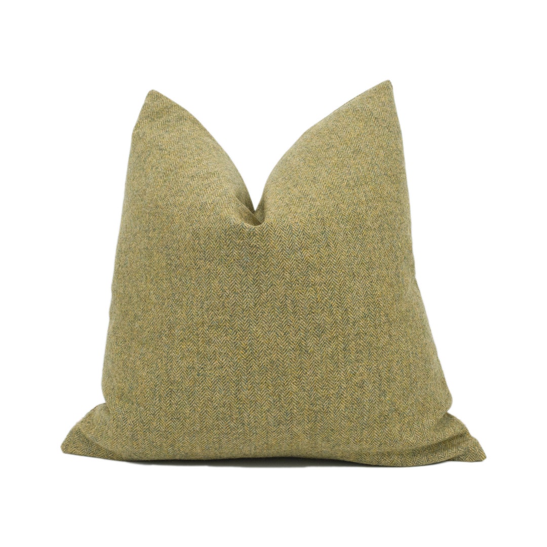 Woven Art Wool Herringbone Moss 100% Pure Wool Cushion Cover Handmade ...