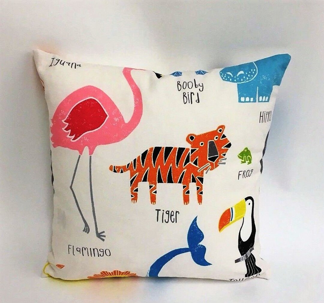 Scion Fabric - Animal Magic - Tutti Frutti / Chalk - Cute Zoo Animal ...