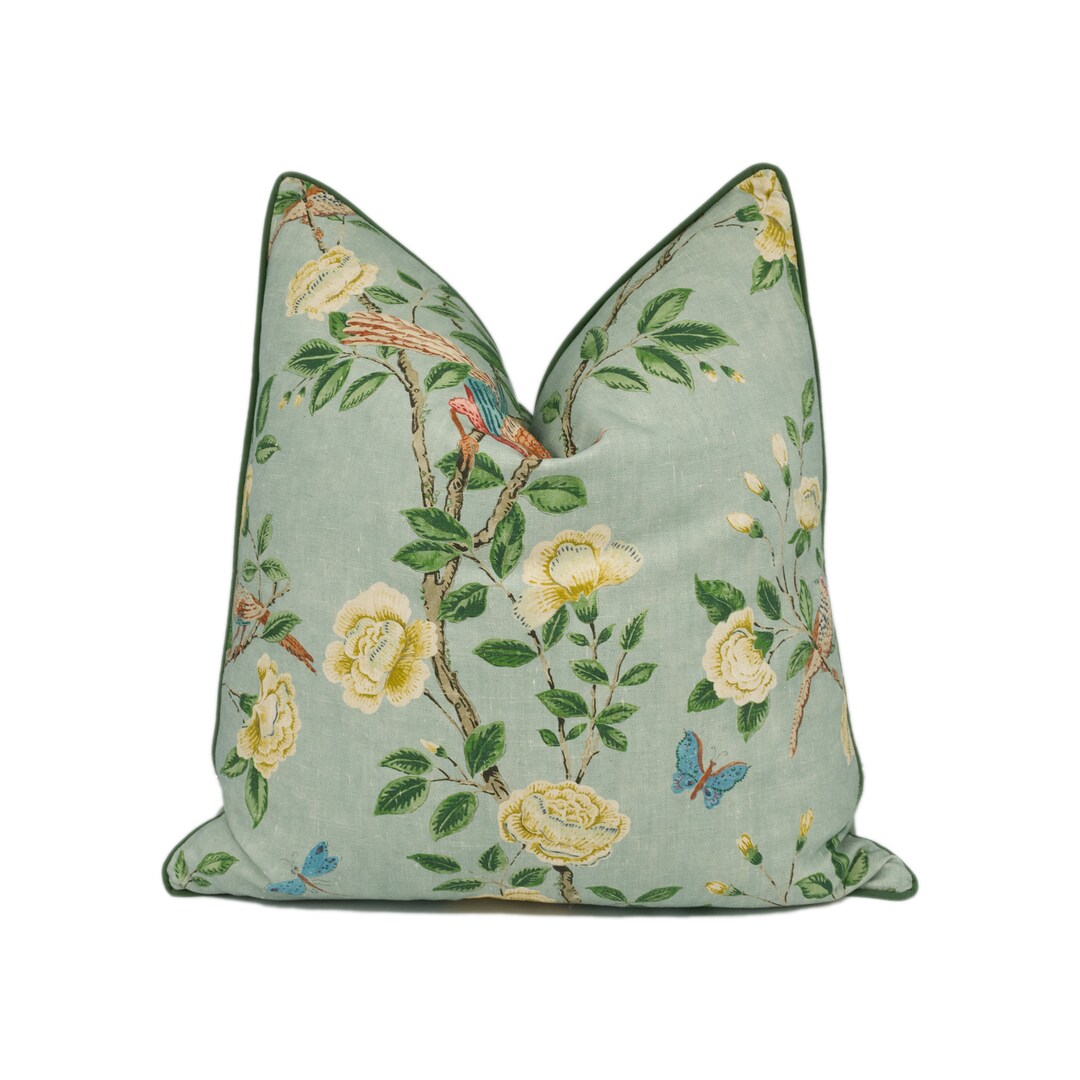 Sanderson Andhara Seaglass Classic Floral Birds Print Contrast Piped ...