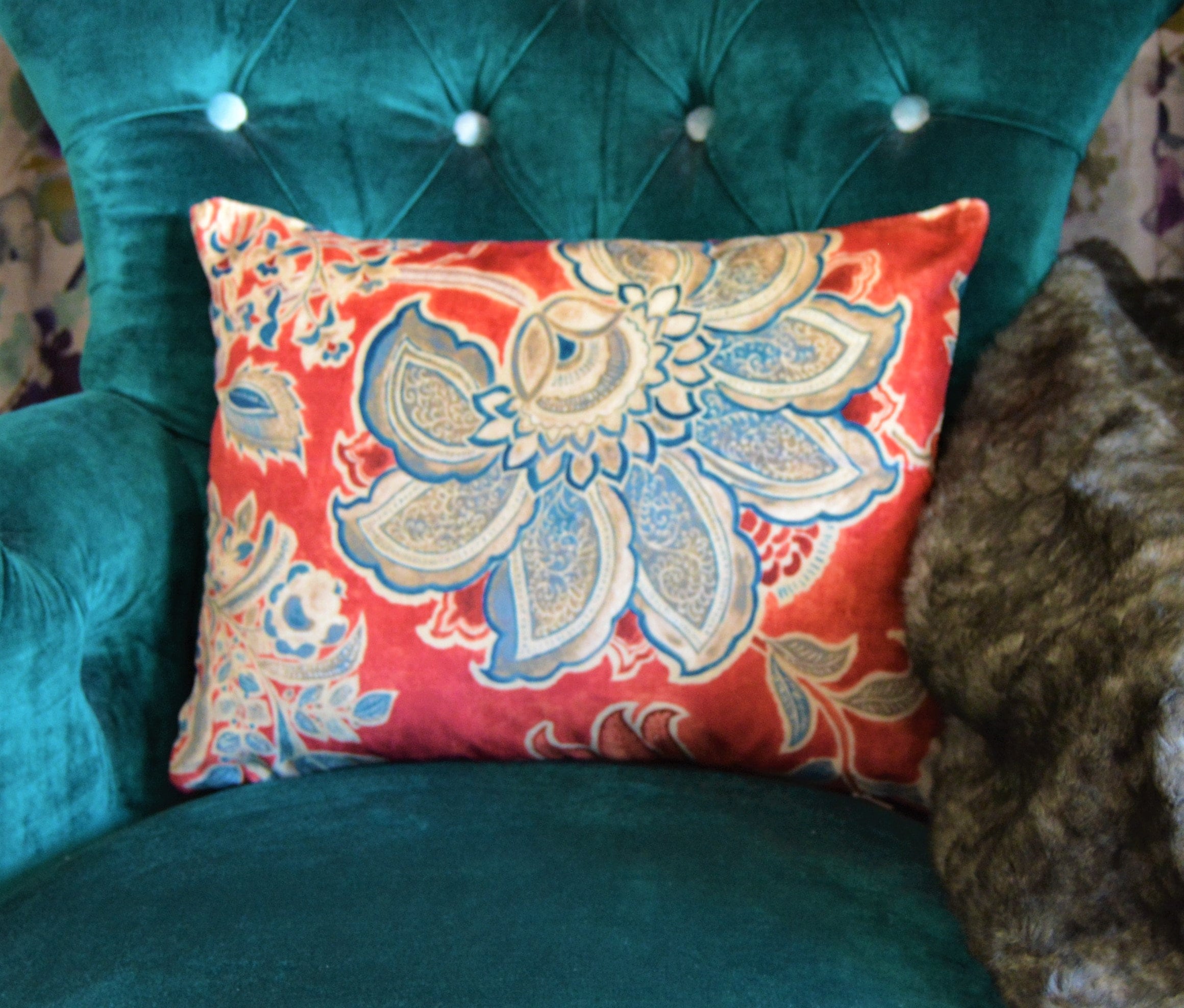 Sanderson Shalimar Ruby / Teal Designer Cushion Cover - Etsy UK