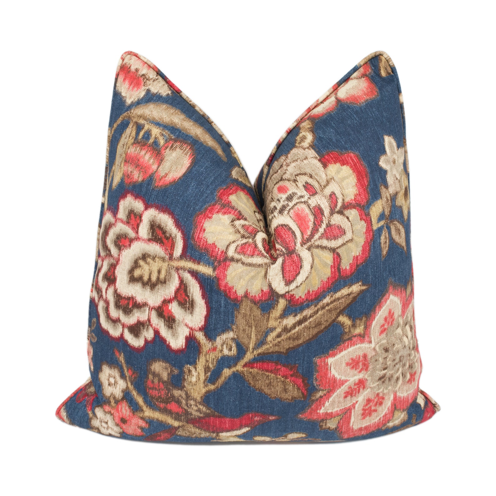 Sanderson - Indra Flower - Indigo / Cherry - Self Piped Ikat Inspired ...