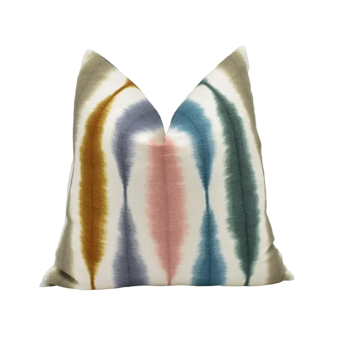 Scion - Usuko - Olive / Ginger / Teal - Japandi Ikat Linen Cushion ...