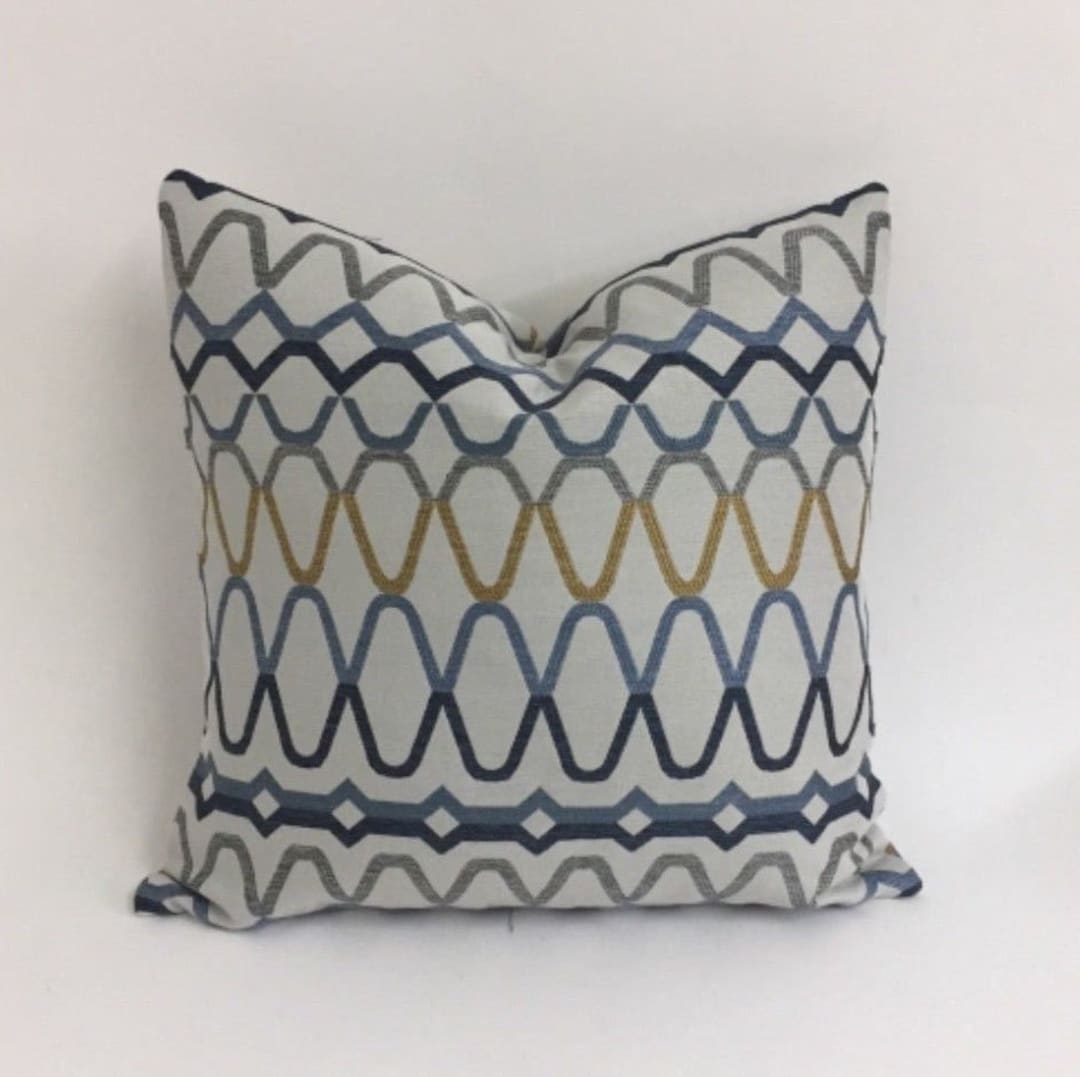 Scion - Ada - Shale / Denim / Ochre - Striking Embroidered Cushion ...