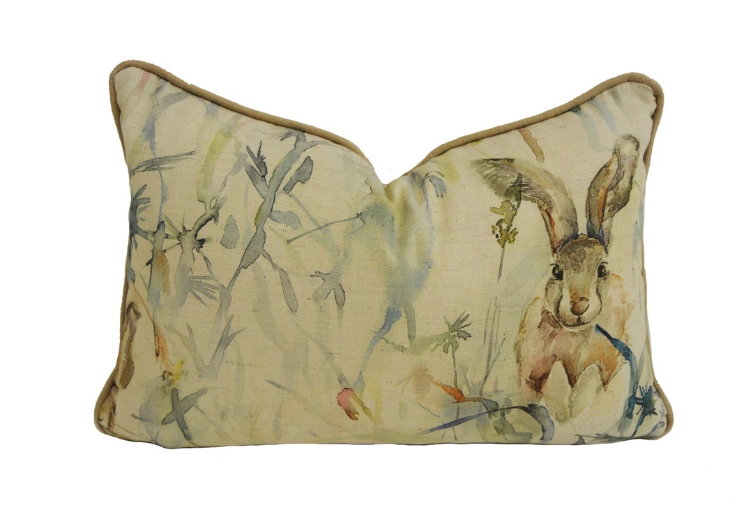 Voyage - Jack Rabbit - Linen - Playful Watercolour Rabbit & Thistle ...