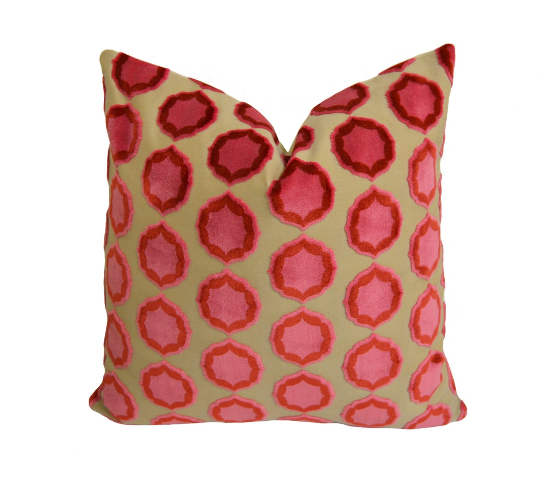 Manuel Canovas Tiana Rose / Orange Glamorous Designer Cut Velvet Cushion Cover Handmade Throw ...