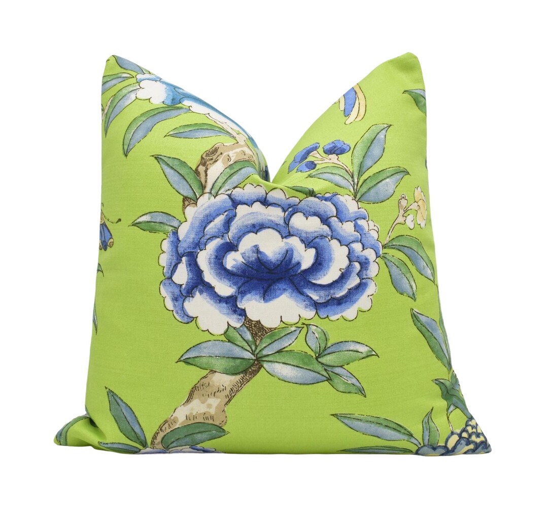 Thibaut - Giselle - Green - French Watercolour Bird & Flower Cushion ...