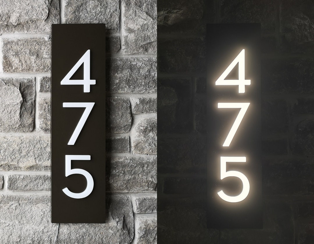 Bespoke LED House Number Sign - Solid Aluminum, Dark Bronze, Vertical ...