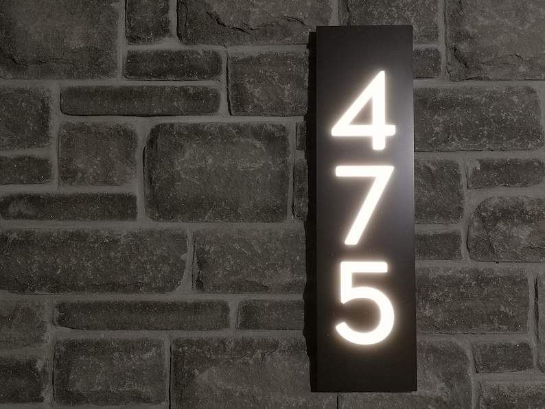 Bespoke LED House Number Sign - Solid Aluminum, Dark Bronze, Vertical ...