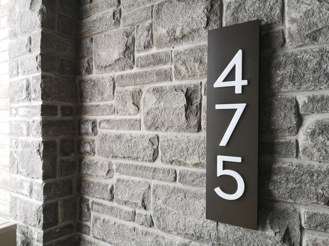 Bespoke LED House Number Sign - Solid Aluminum, Dark Bronze, Vertical ...