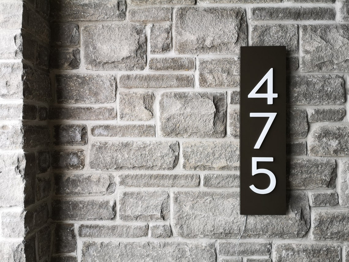 Bespoke LED House Number Sign - Solid Aluminum, Dark Bronze, Vertical ...