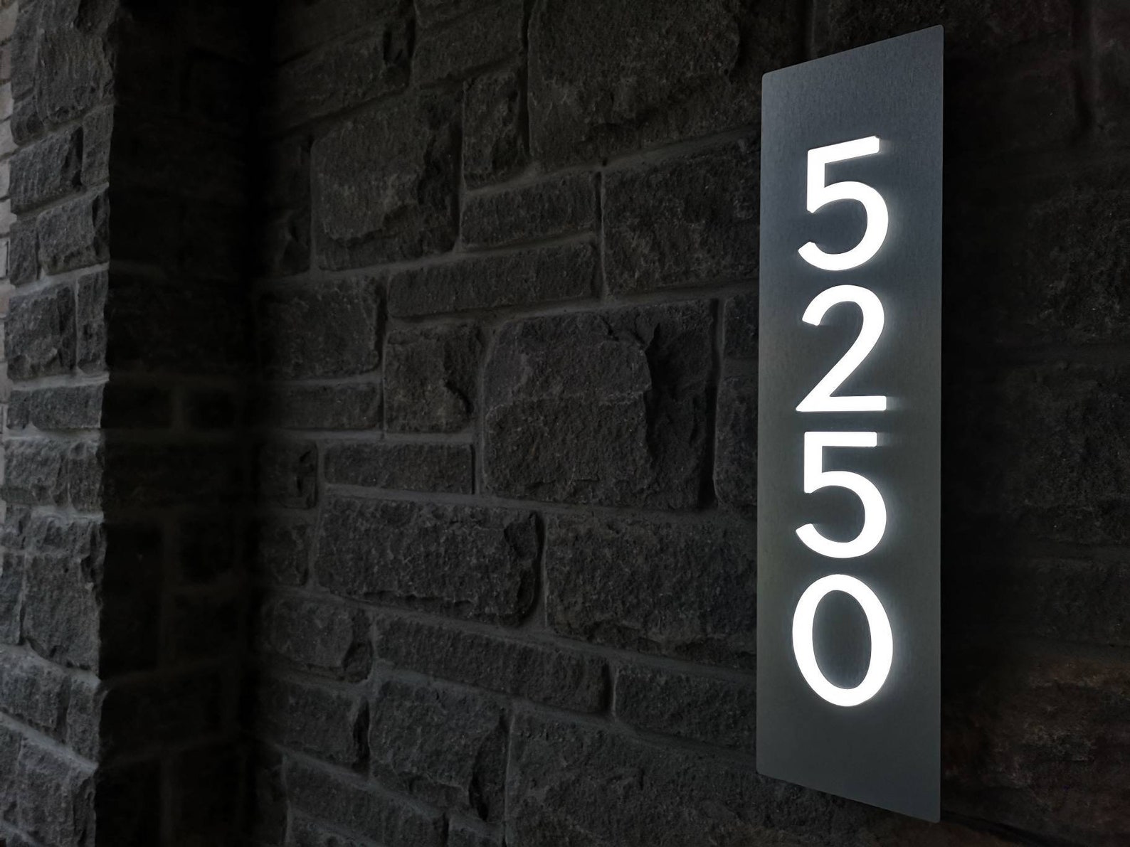 Bespoke Custom LED House Number Sign Vertical, 4 Numbers, Black Numbers ...