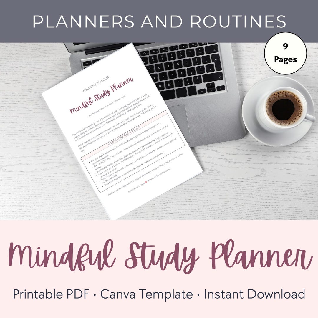 Mindful Student Planner | Daily + Weekly Study | Printable PDF + Canva ...