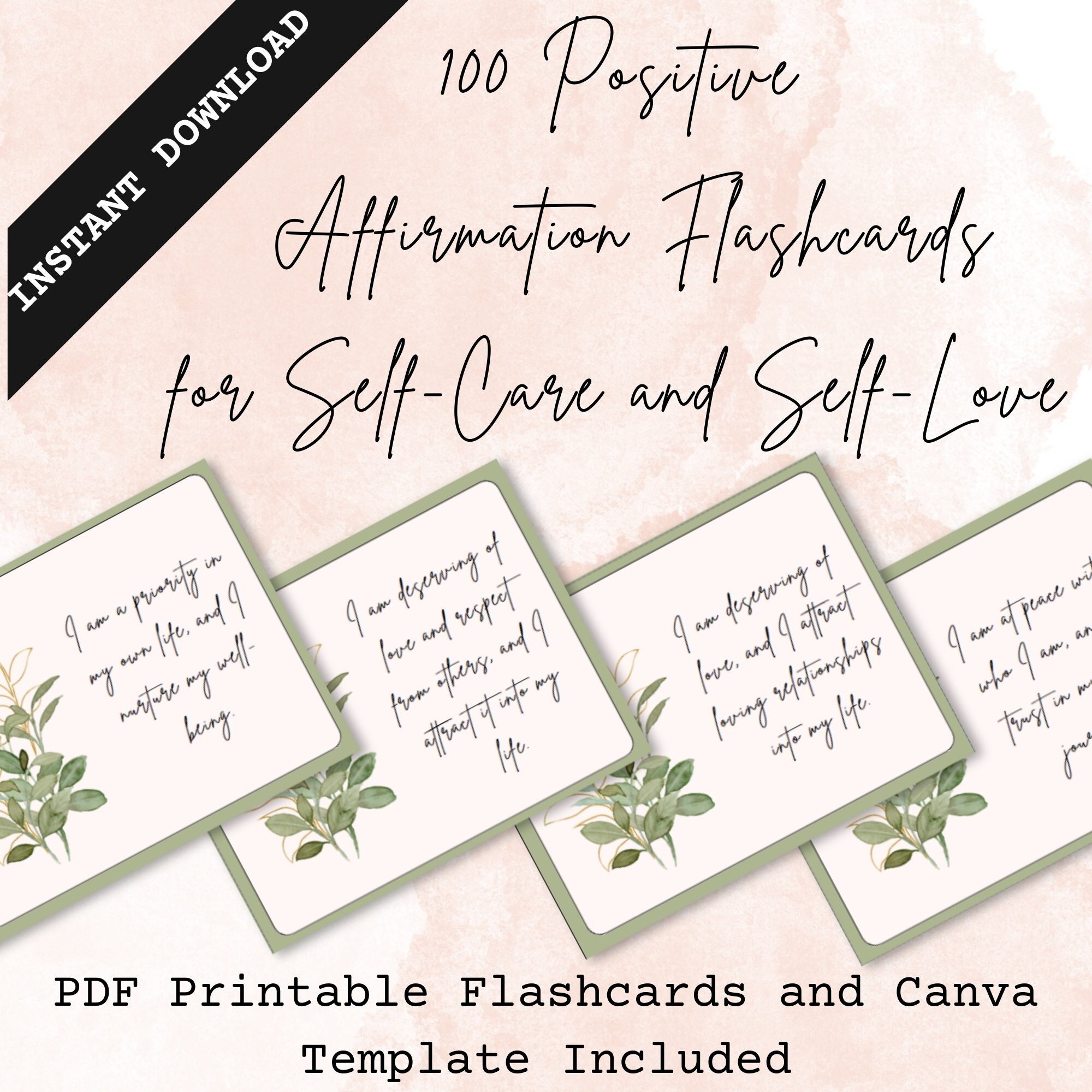 100 Affirmation Flashcards for Self-care and Self-love | Printable PDF ...