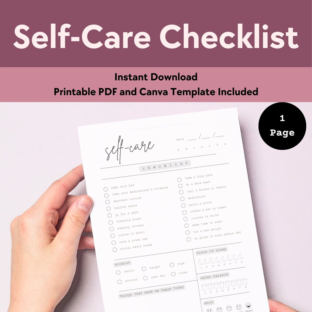 Self-care Checklist | Printable Undated PDF Planner and Canva Template ...