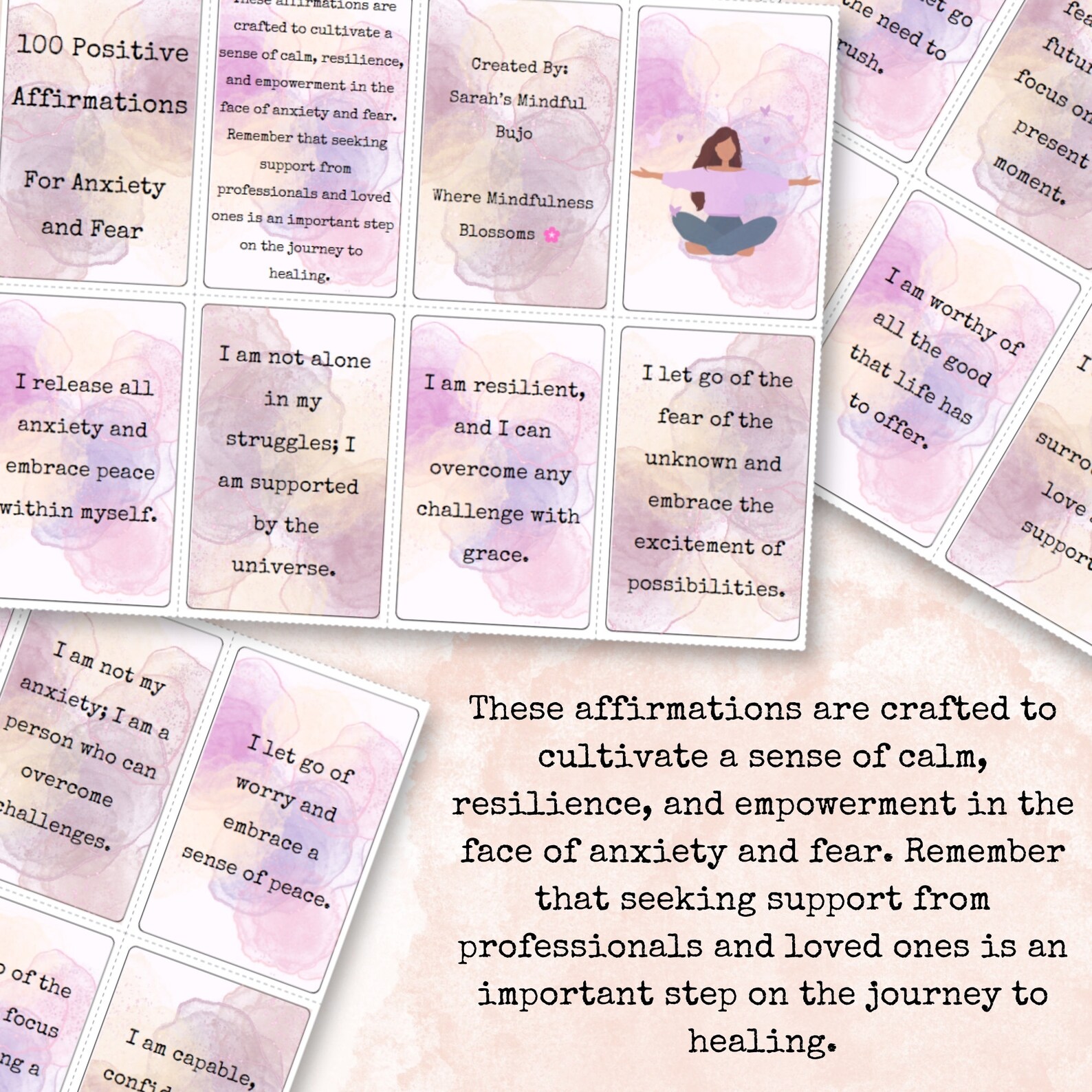 100 Affirmation Flashcards for Anxiety and Fear Printable PDF Canva ...