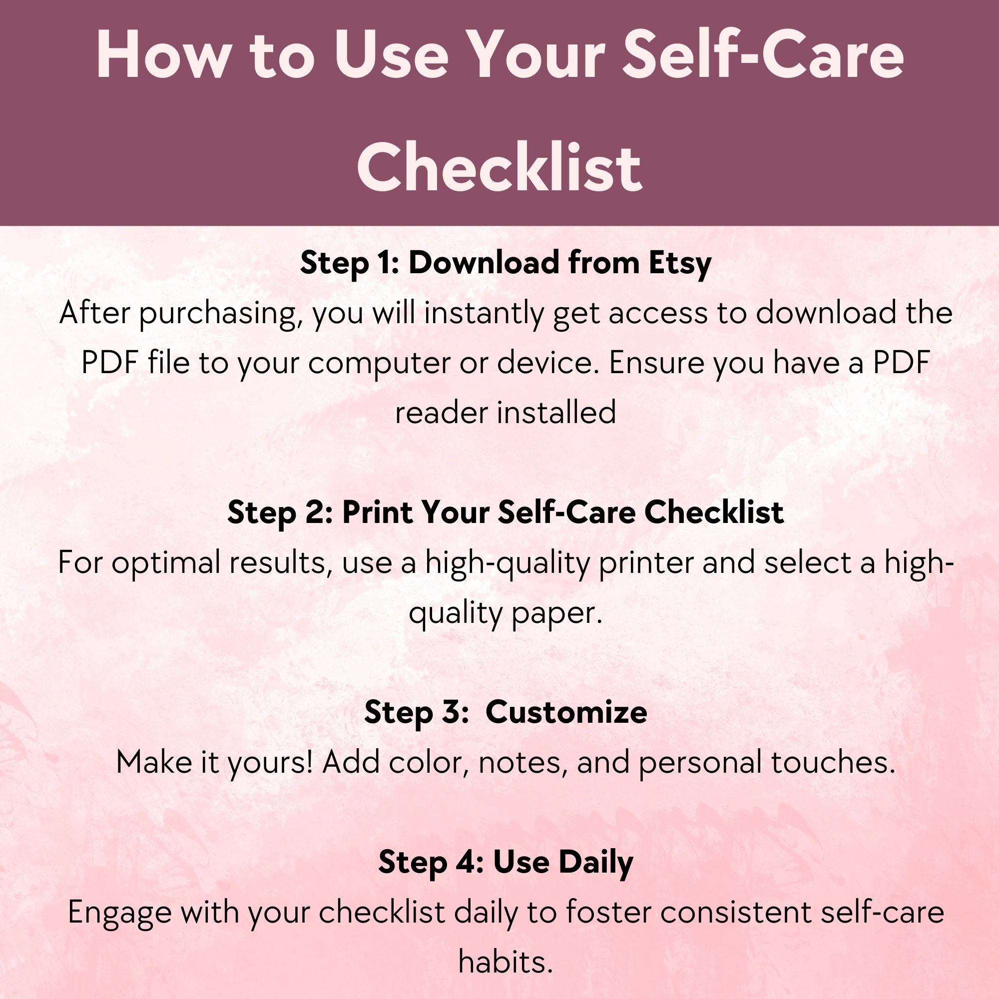Self-care Checklist | Printable Undated PDF Planner and Canva Template ...