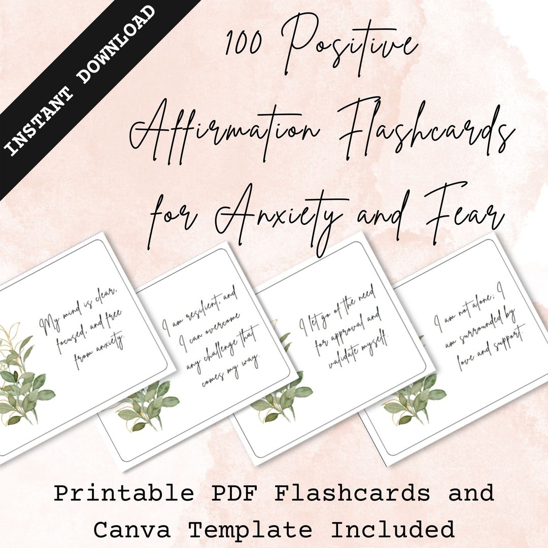 100 Affirmation Flashcards for Anxiety and Fear | Printable PDF | Canva ...